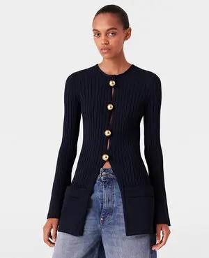 Stella McCartney Ribbed Long Sleeve Cardigan - Deep Navy