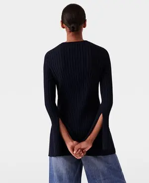 Stella McCartney Ribbed Long Sleeve Cardigan - Deep Navy