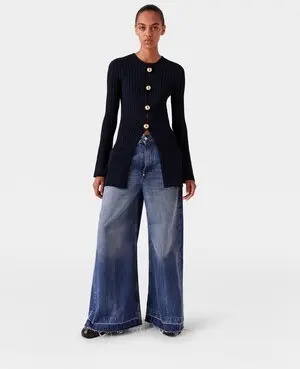 Stella McCartney Ribbed Long Sleeve Cardigan - Deep Navy