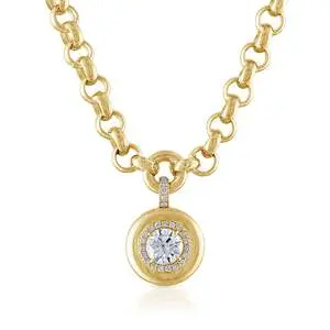 Stephanie Gottlieb Mini Diamond Button Hollow Rolo Chain Necklace