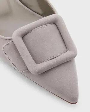 Manolo Blahnik Maysale Suede Ballerina Mules - Light Gray
