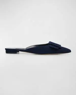 Manolo Blahnik Maysale Suede Ballerina Mules - Navy