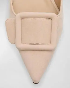 Manolo Blahnik Maysale Suede Ballerina Mules - Nude