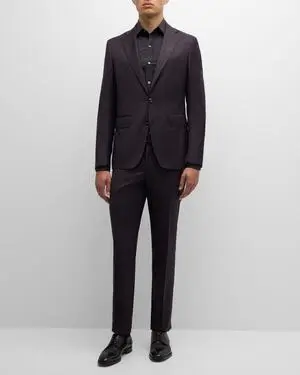 Canali Tonal Check 130s Wool Suit - Dark Red