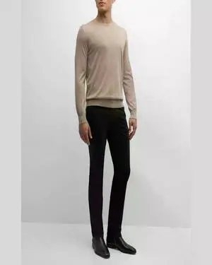 Zegna Cashseta Cashmere And Silk Crewneck Sweater - Medium Beige Solid