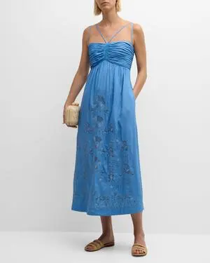 ariella taffeta midi dress Kobi Halperin Ariella Pleated Floral Embroidered Midi Dress - Skyline