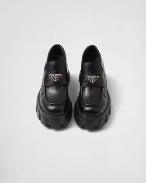 Prada Brushed Leather Monolith Loafers - Black