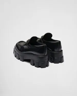 Prada Brushed Leather Monolith Loafers - Black