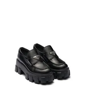 Prada Brushed Leather Monolith Loafers - Black