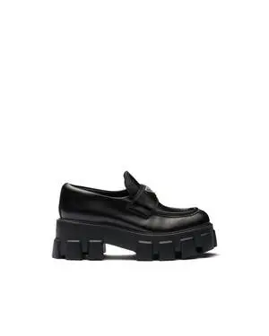 Prada Brushed Leather Monolith Loafers - Black