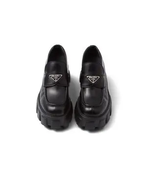 Prada Brushed Leather Monolith Loafers - Black
