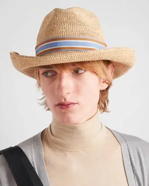 Prada Crochet Hat - Tan/astral Blue