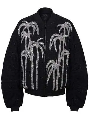 Balmain Palm Tree-print Tweed Bomber Jacket