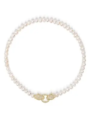 NIALAYA JEWELRY Panther Head Pearl Necklace - White