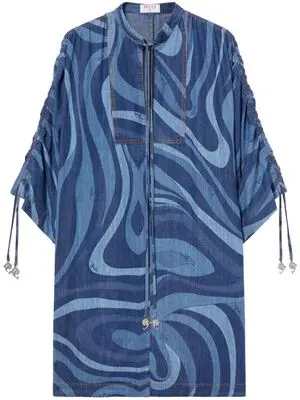 EMILIO PUCCI PUCCI Marmo-Print Denim Kaftan Dress