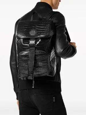 Philipp Plein Crocodile-embossed Leather Backpack