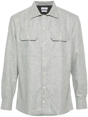 Brunello Cucinelli Mélange-effect Wool Shirt - Grey