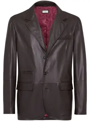 Brunello Cucinelli Single-breasted Leather Blazer - Brown