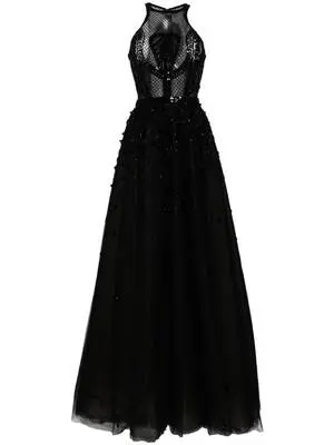 SAIID KOBEISY Beaded Halterneck Gown - Black