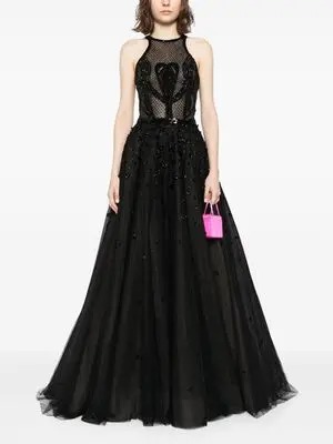 SAIID KOBEISY Beaded Halterneck Gown - Black