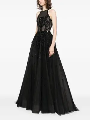 SAIID KOBEISY Beaded Halterneck Gown - Black