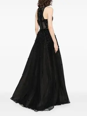 SAIID KOBEISY Beaded Halterneck Gown - Black