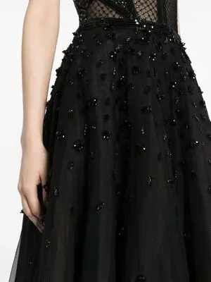 SAIID KOBEISY Beaded Halterneck Gown - Black