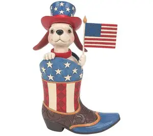 JIM SHORE Boot With Dog Holding Flag Figurine - One-color