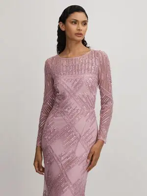 RAISHMA Embellished Mesh Sleeve Maxi Dress
