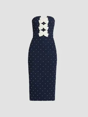 Rebecca Vallance Veronica Pearl Bow Strapless Midi-dress