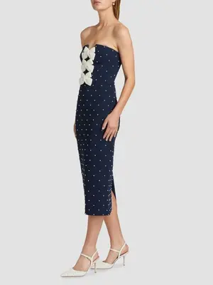 Rebecca Vallance Veronica Pearl Bow Strapless Midi-dress