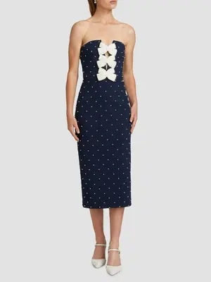 Rebecca Vallance Veronica Pearl Bow Strapless Midi-dress
