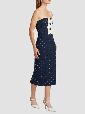 Rebecca Vallance Veronica Pearl Bow Strapless Midi-dress