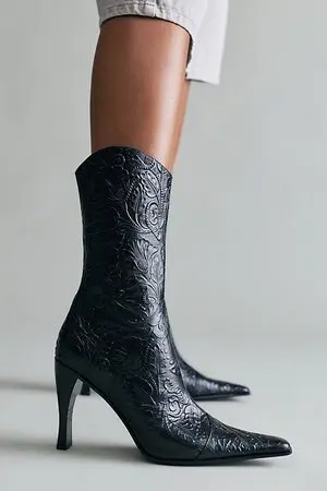 Jeffrey Campbell Sweet Talker Snip Toe Boots - Black Embossed
