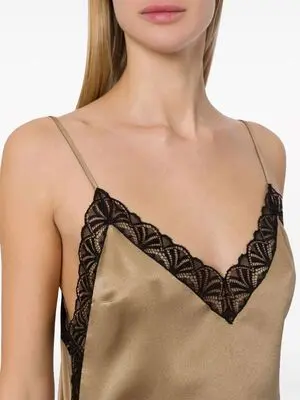 Alberta Ferretti Lace-trim Satin Blouse - Neutrals