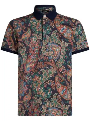 Etro Floral Paisley Print Polo Shirt - Blue