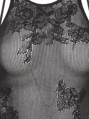 FLEUR DU MAL Pointelle-knit Lace Racer Bodysuit - Black