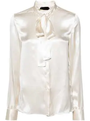 TOM FORD Pussy-bow Silk Shirt - Neutrals