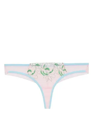 DORA LARSEN Floral-embroidered Low-rise Thong - Blue