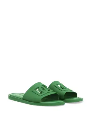 Dolce & Gabbana Logo-embossed Cut-out Slides - Green