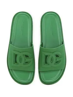 Dolce & Gabbana Logo-embossed Cut-out Slides - Green