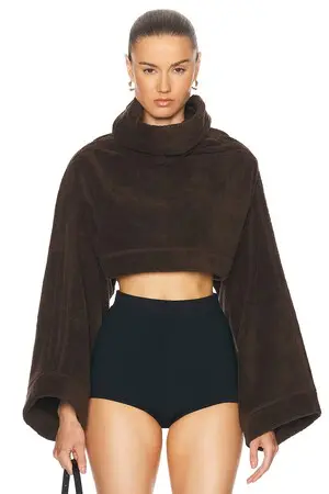 Alaïa Cropped Hoodie In Brown