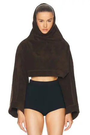 Alaïa Cropped Hoodie In Brown
