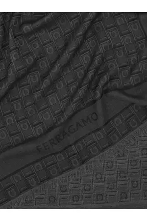 FERRAGAMO Gancini Monogram Jacquard Stole - Black