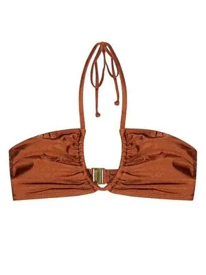 GANNI Metallic-threading Bikini Top - Brown