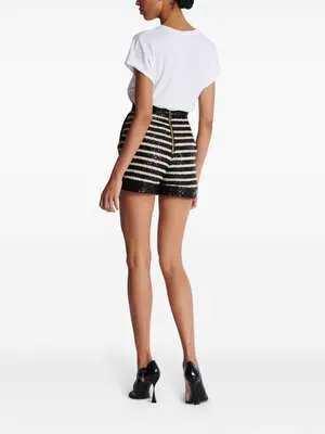 Balmain Stripe-print Rhinestone-embellished Shorts