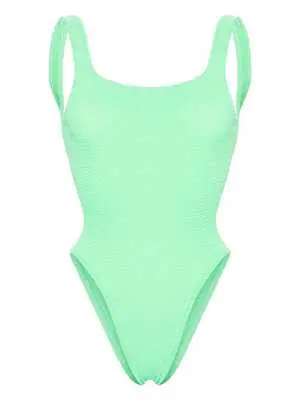 Hunza G Crinkled-Effect Open-Back Swimsuit Green