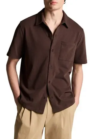 Vince Sueded Jersey Short Sleeve Button-up Shirt - Midland