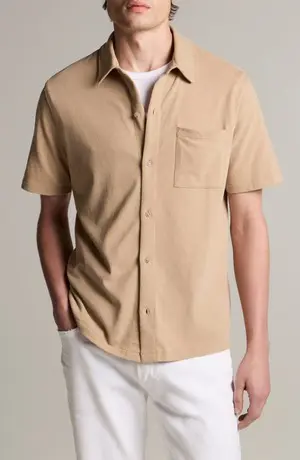 Vince Sueded Jersey Short Sleeve Button-up Shirt - Pecan