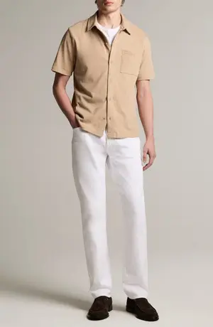 Vince Sueded Jersey Short Sleeve Button-up Shirt - Pecan
